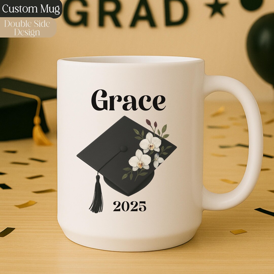 Personalized Graduation Mug, Custom Name Year, Floral Cap Design ...