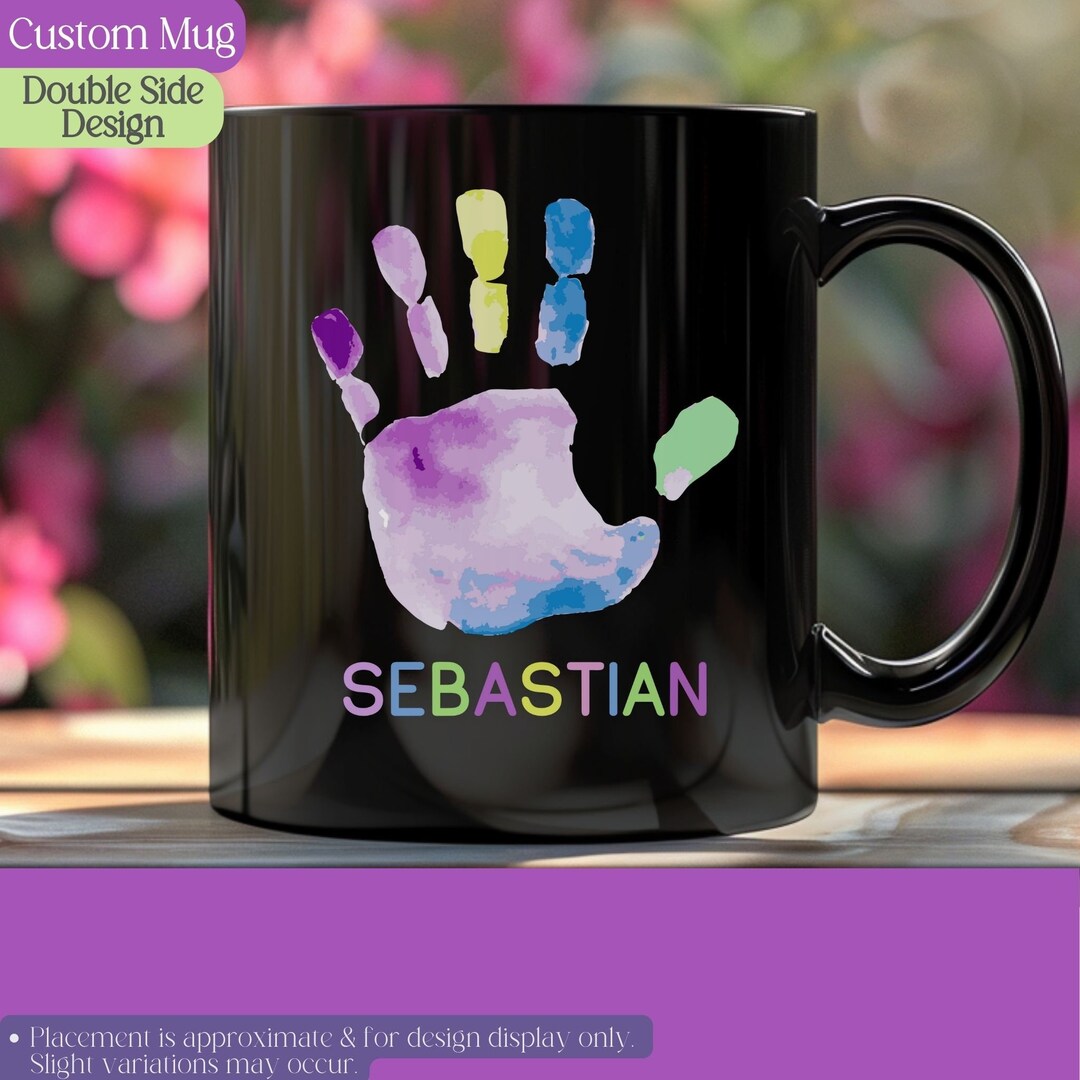Colorful Kid Handprint, Personalized Multi-colored Name, Ceramic Mug ...