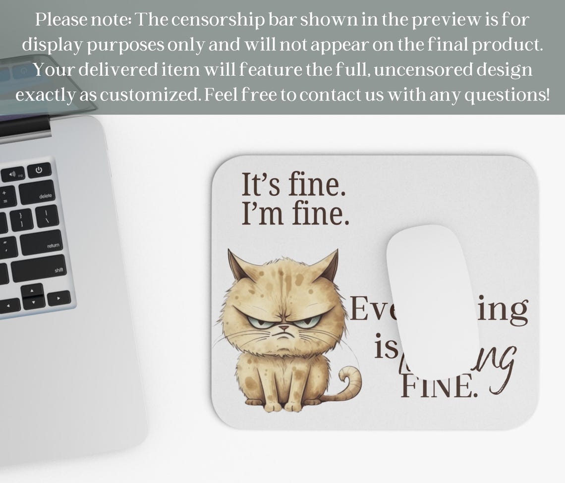 Rectangle Mouse Pad, Funny Crazy, Angry Cat, It's Fine, I'm Fine Theme ...