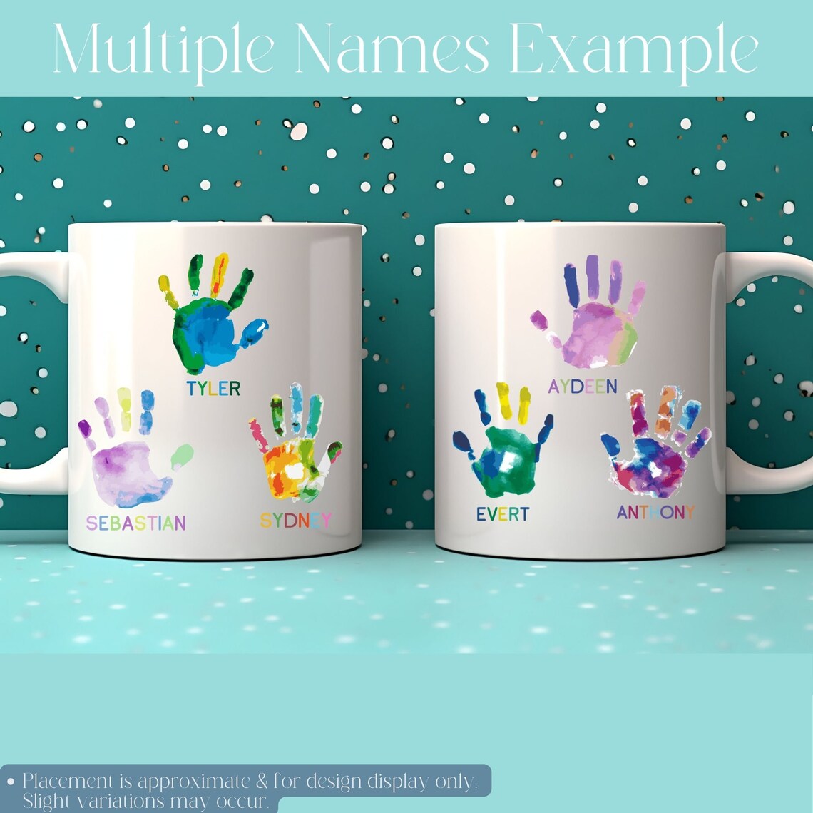 Colorful Kid Handprint, Personalized Multi-colored Name, Ceramic Mug ...