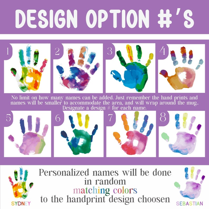 Colorful Kid Handprint, Personalized Multi-colored Name, Ceramic Mug ...