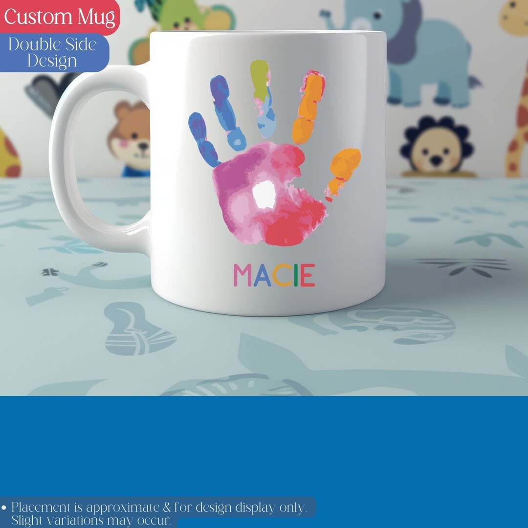 Colorful Kid Handprint, Personalized Multi-colored Name, Ceramic Mug ...