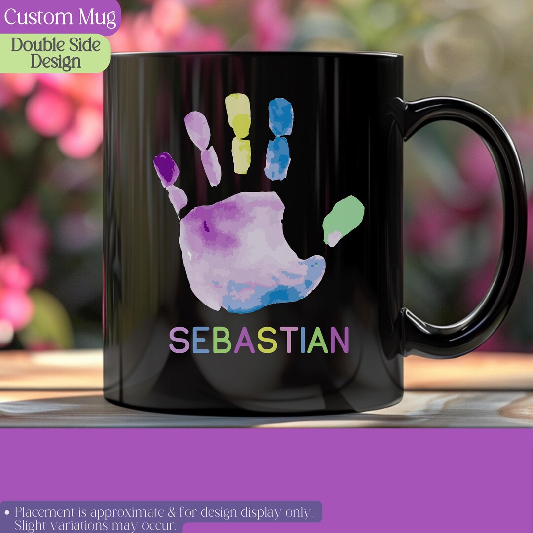 Colorful Kid Handprint, Personalized Multi-colored Name, Ceramic Mug ...