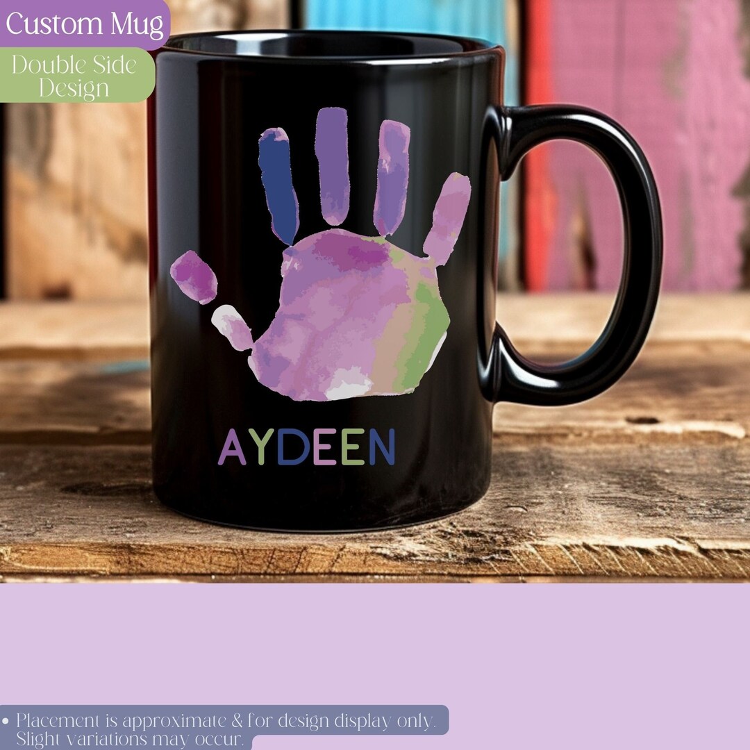 Colorful Kid Handprint, Personalized Multi-colored Name, Ceramic Mug ...