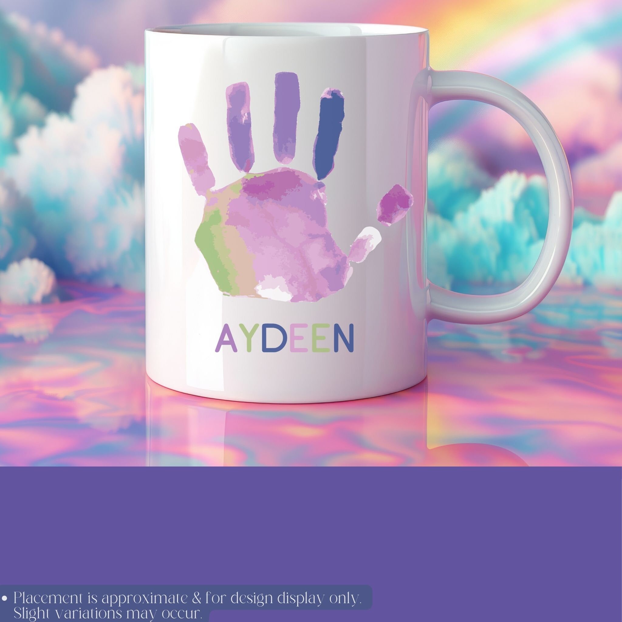 Colorful Kid Handprint, Personalized Multi-colored Name, Ceramic Mug ...