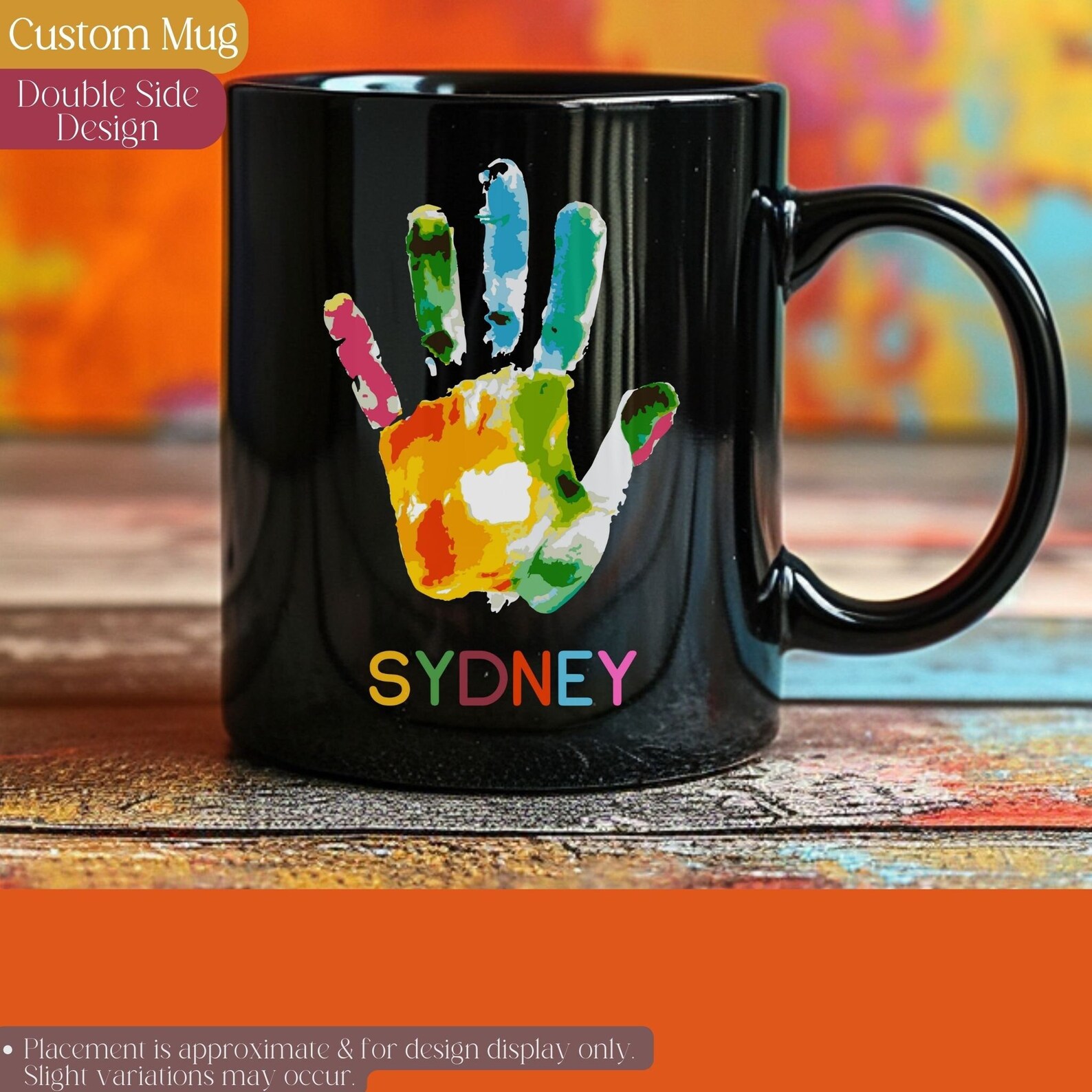 Colorful Kid Handprint, Personalized Multi-colored Name, Ceramic Mug ...