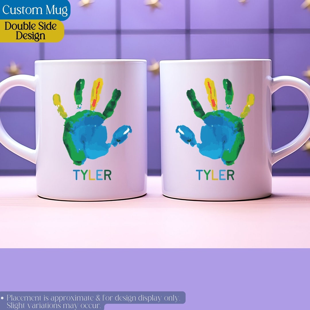 Colorful Kid Handprint, Personalized Multi-colored Name, Ceramic Mug ...