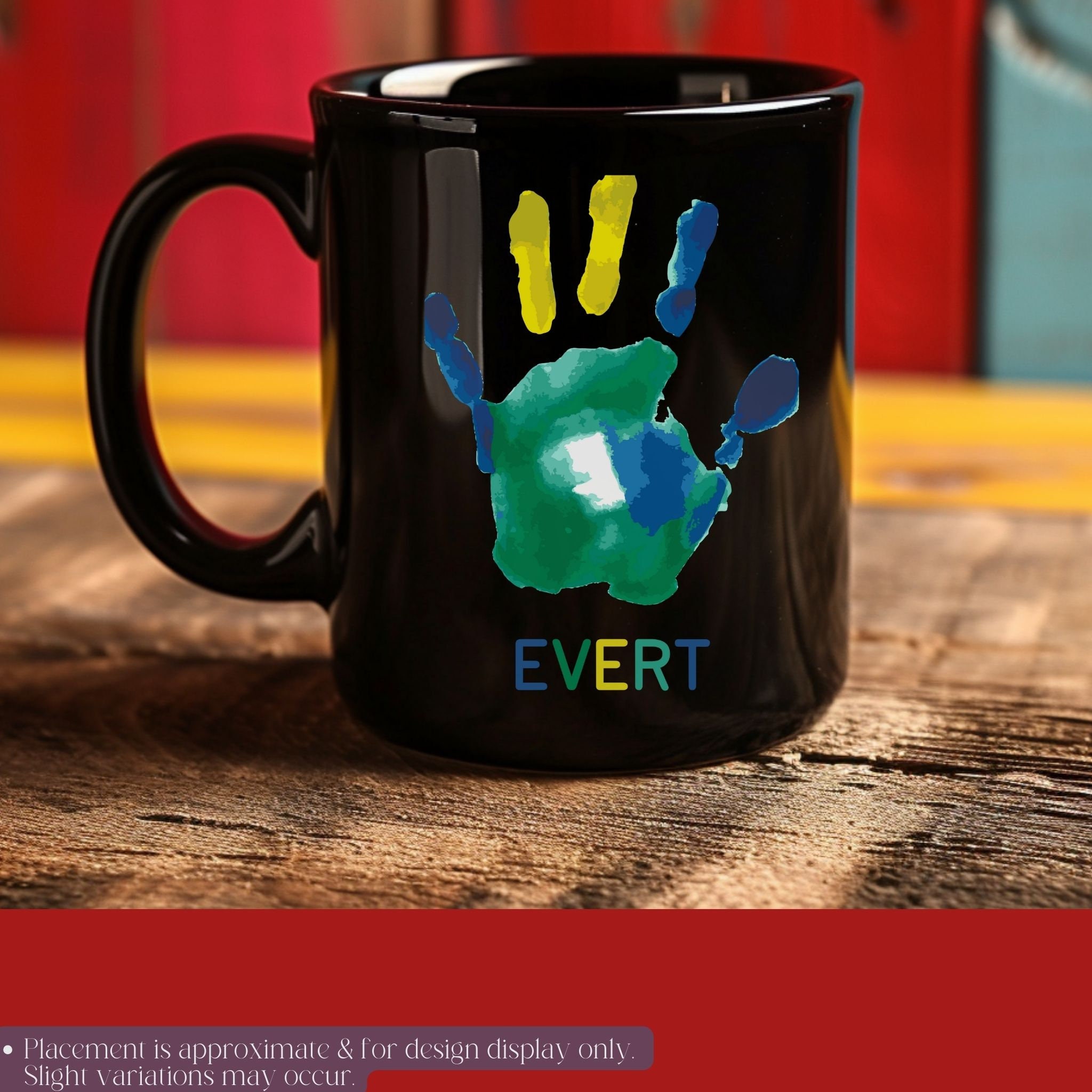 Colorful Kid Handprint, Personalized Multi-colored Name, Ceramic Mug ...
