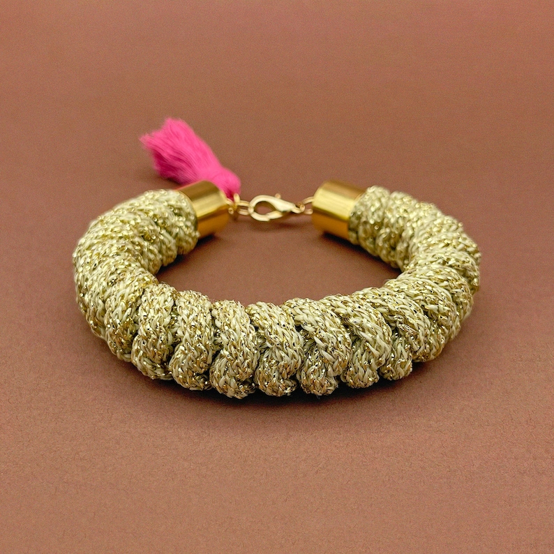 Sparkling and Unique Gold Rope Braided Bracelet, Handmade. Perfect With ...