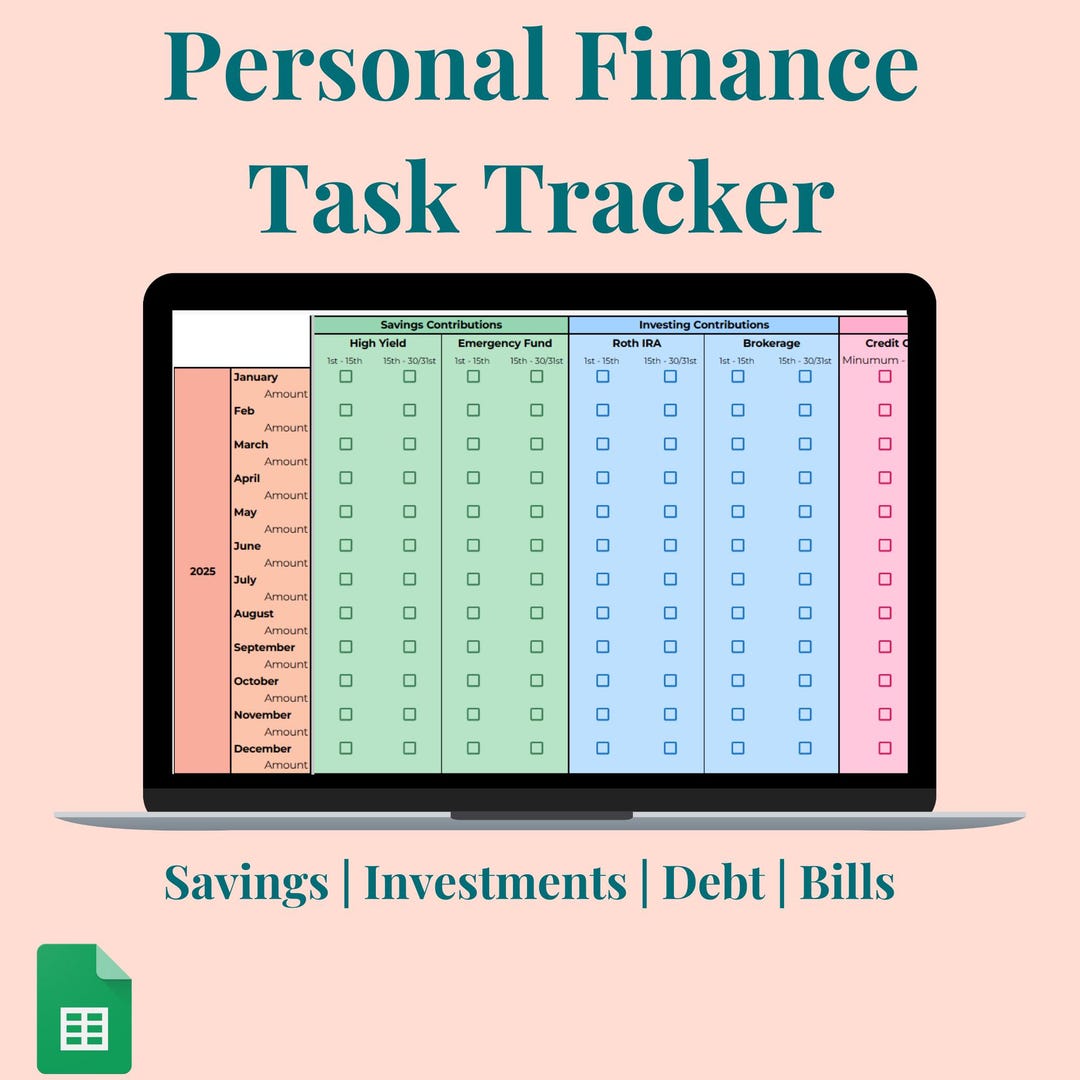 Personal Finance Task Tracker for Google Sheets Savings, Investments ...