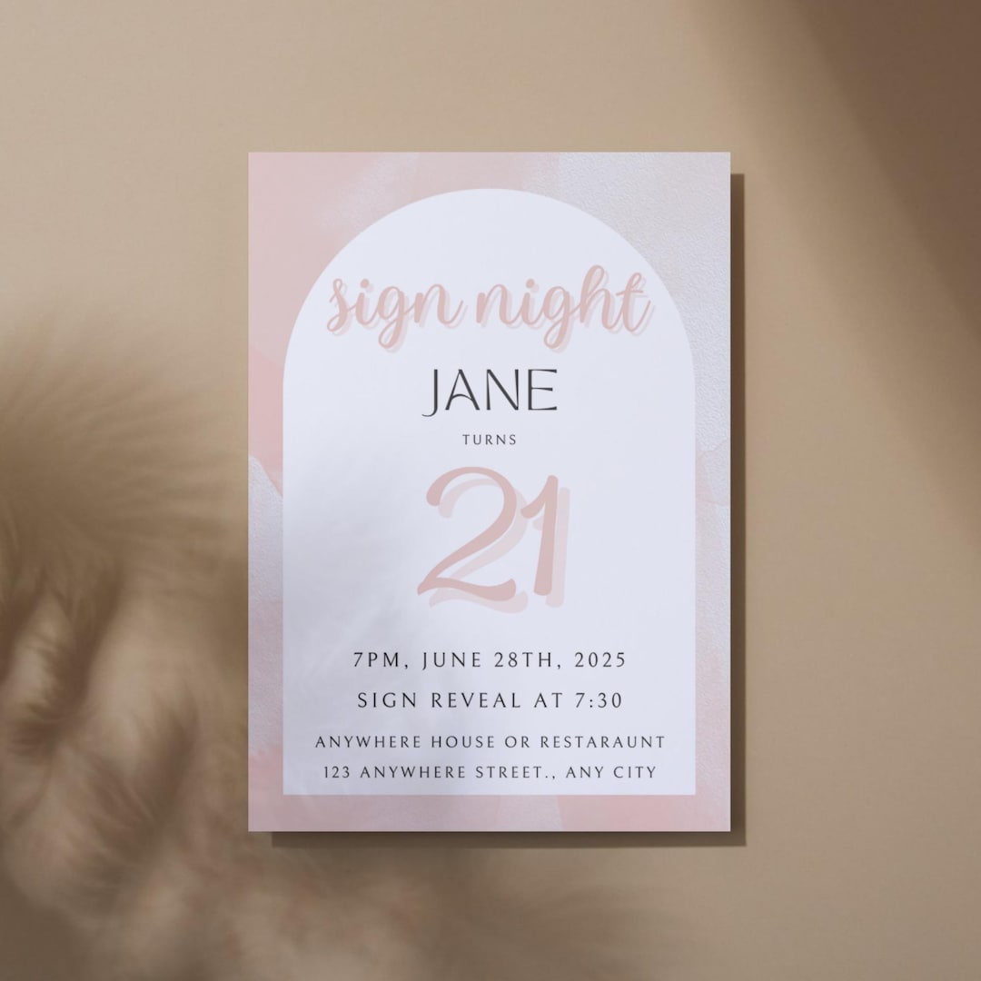 Sign Night Party Invitation Template, 21st Birthday Party, Editable ...