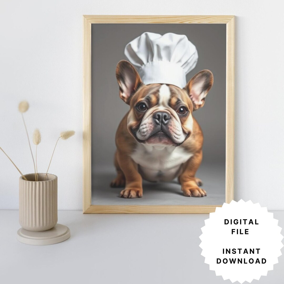 French Bulldog in Chef Hat Digital Wall Art, Dog Lover Gift, Funny Dog ...