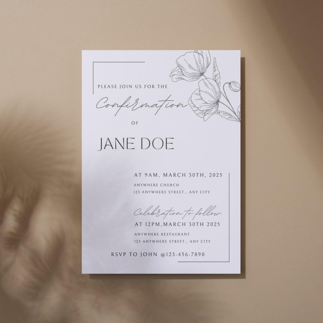 Editable Church Confirmation Invitation Template, Christening Invite ...