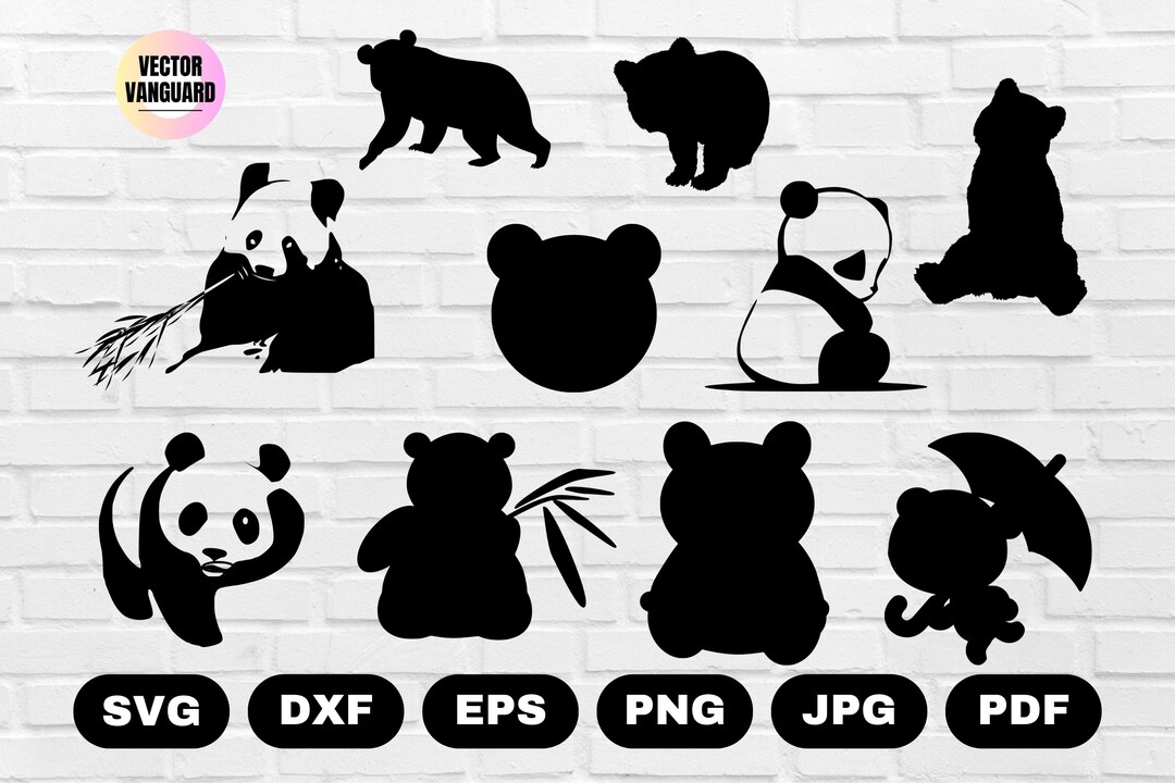 10 pandas SVG | Silhouette de panda | Fichiers de coupe Panda ...