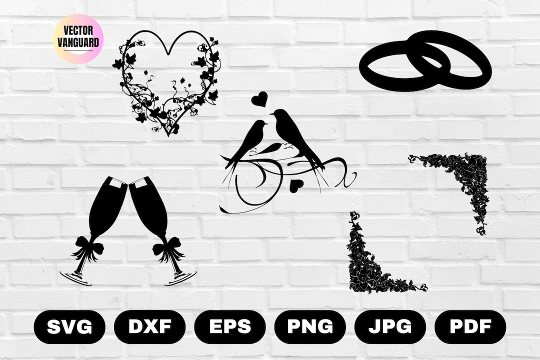 5 Wedding SVG Wedding Silhouette Wedding Cut Files Wedding Design ...