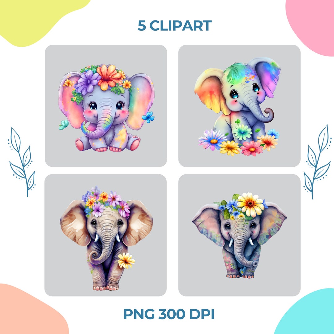 Flower Baby Elephant Sublimation Clipart Baby Elephant Png - Etsy