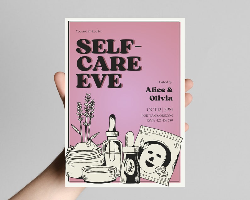 Self-care Skincare Girls Sleepover Pink Invite, Invitation, Spa, Teen ...