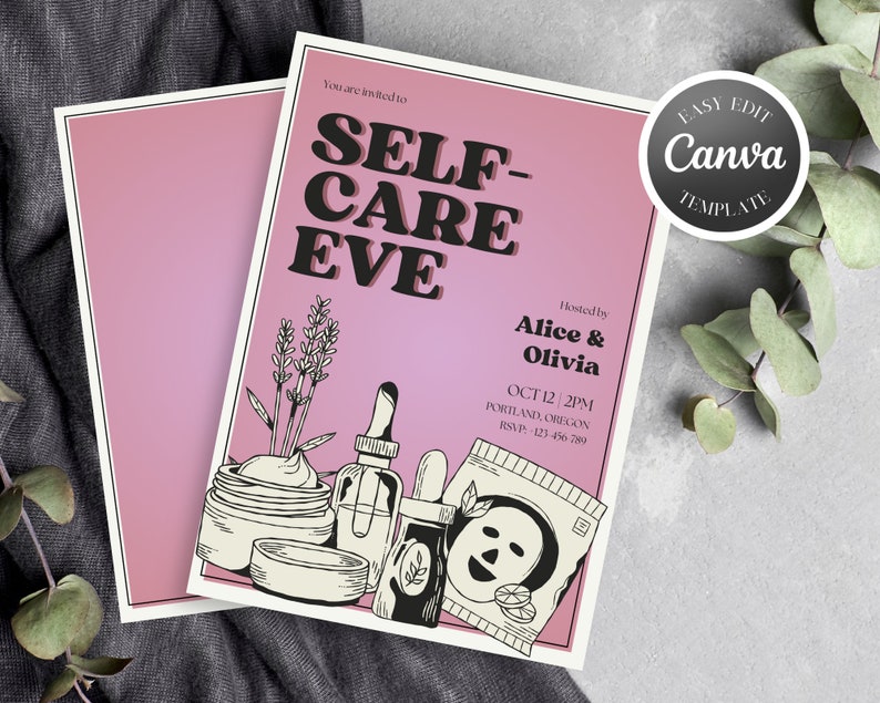 Self-care Skincare Girls Sleepover Pink Invite, Invitation, Spa, Teen ...