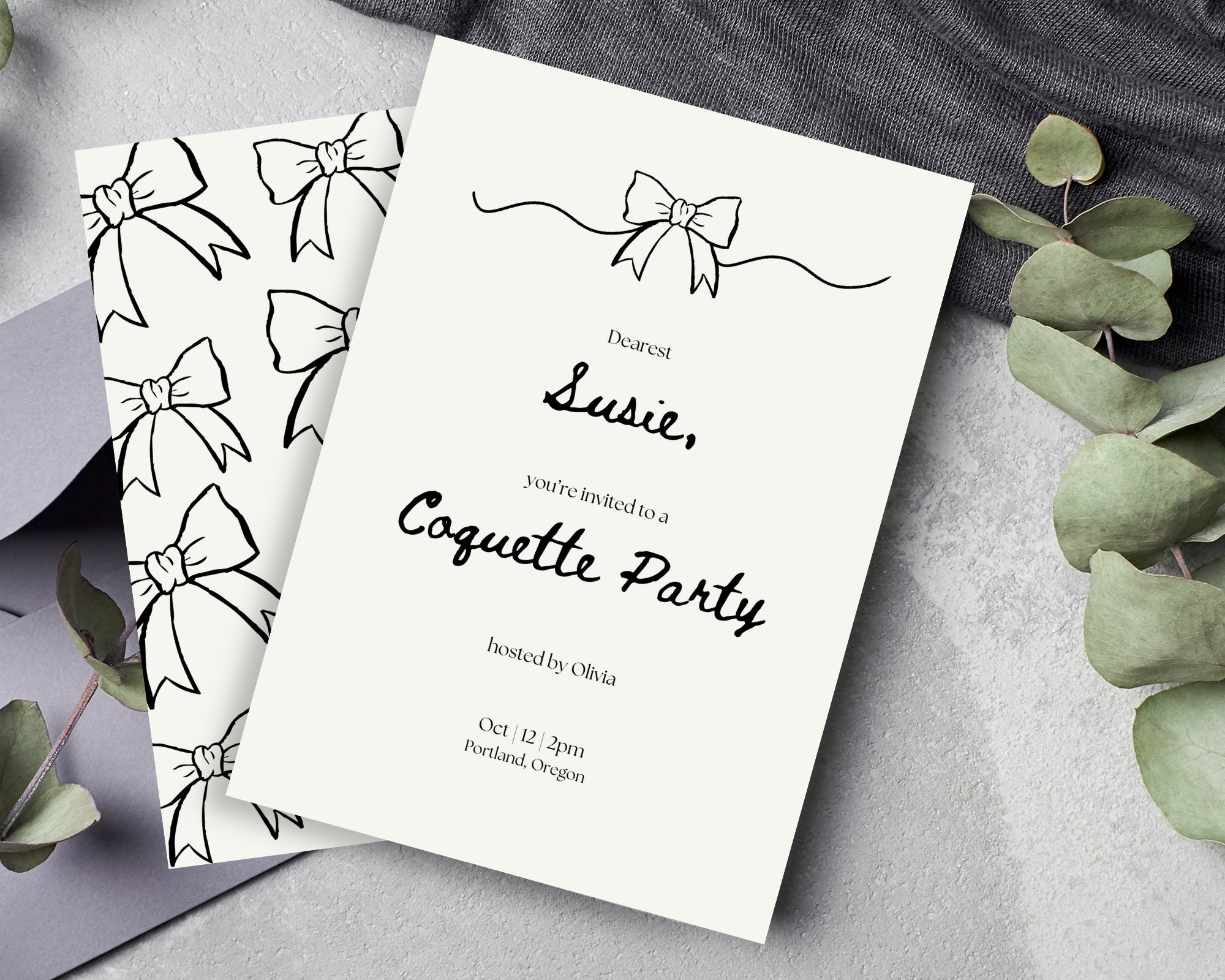 Coquette Bow and Ribbon Birthday Party Invite, Ballerina, Clean Girl ...