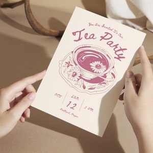 Coquette Pink Tea Party Invite, Instant Download, Card, Coquette, Girls ...