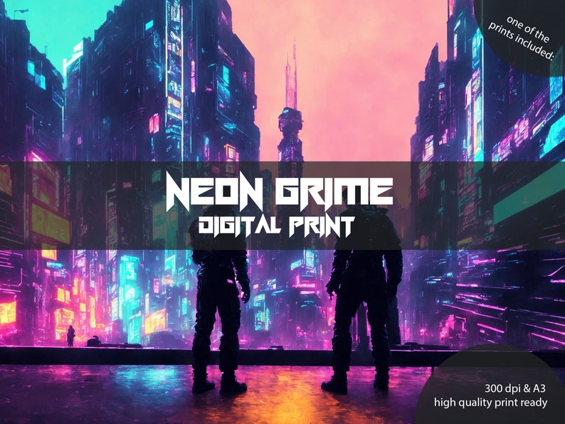 Neon Grime 2 Futuristic City Expressionist Style Digital Print Digital ...