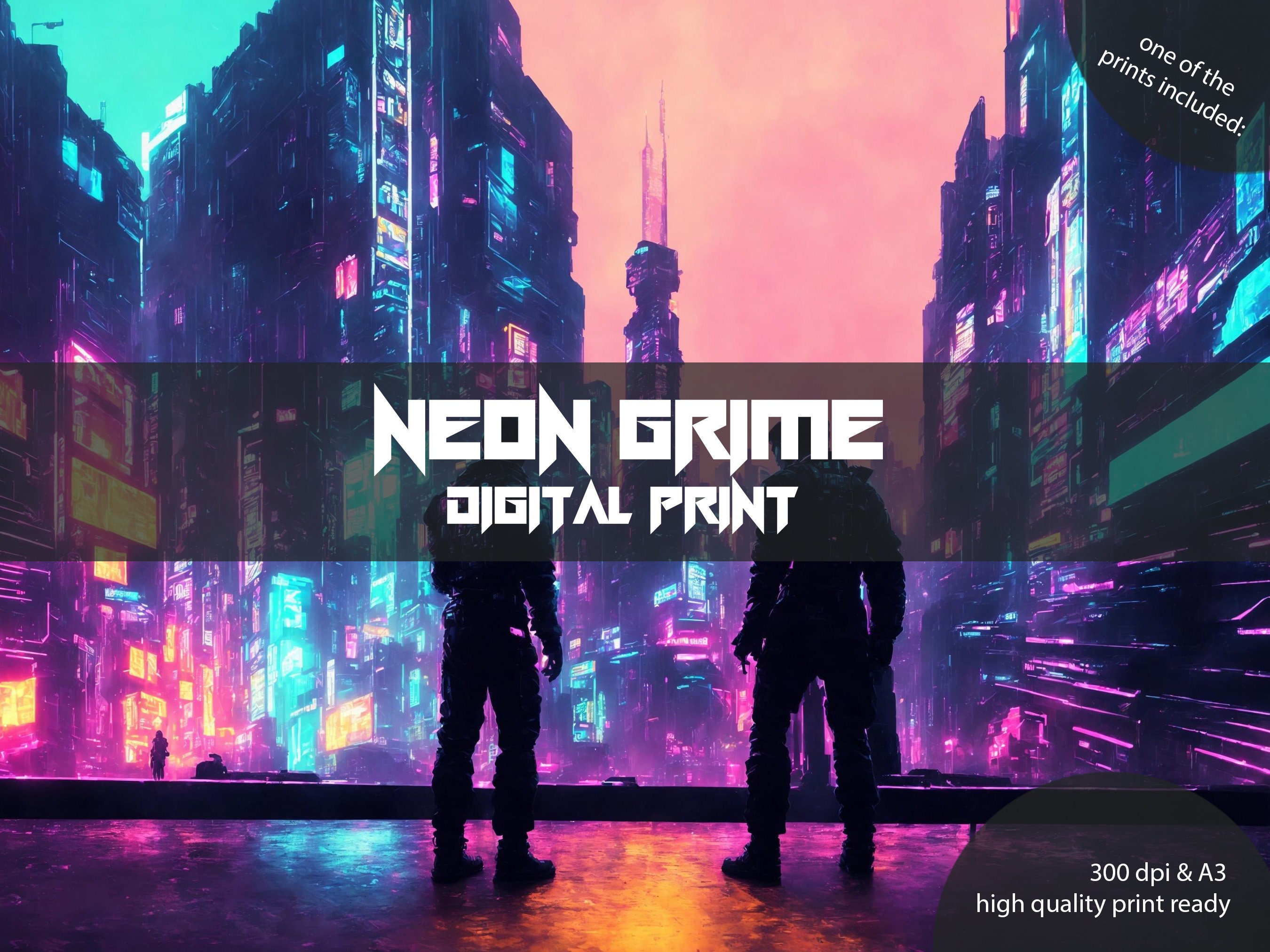 Neon Grime 2 Futuristic City Expressionist Style Digital Print Digital ...