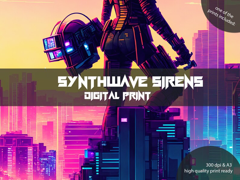 Synthwave Sirens Print Pack Digital Prints Digital Downloads Neon Retro ...