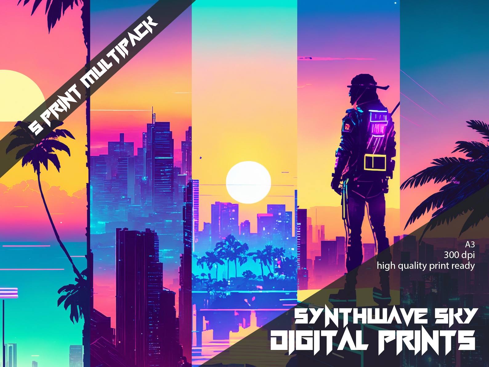Synthwave Sky 2 Neon 80's Digital Print Digital Downloads Print Pack ...