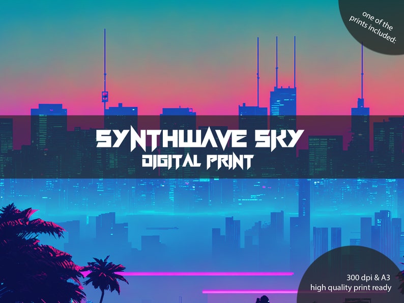 Synthwave Sky 1 Neon 80's Digital Print Digital Downloads Print Pack ...
