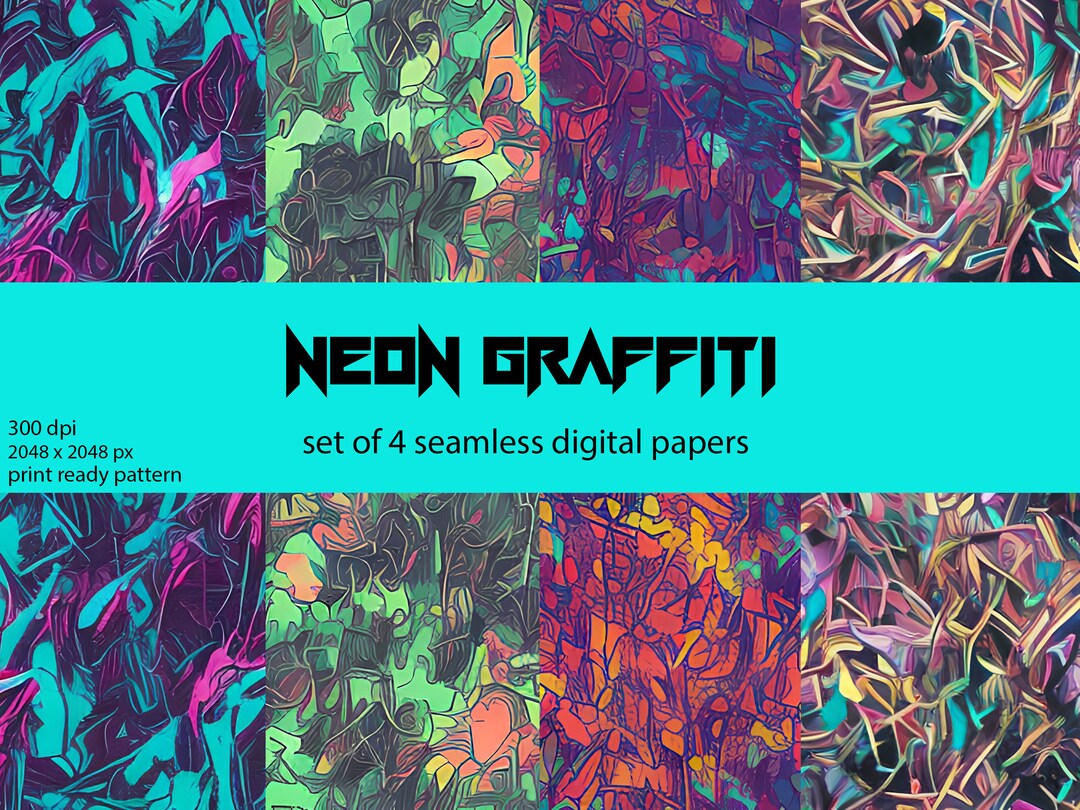Neon Graffiti Abstract Synthwave Vaporwave Digital Print Pattern - Etsy