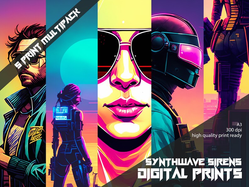 Synthwave Sirens Print Pack Digital Prints Digital Downloads Neon Retro ...
