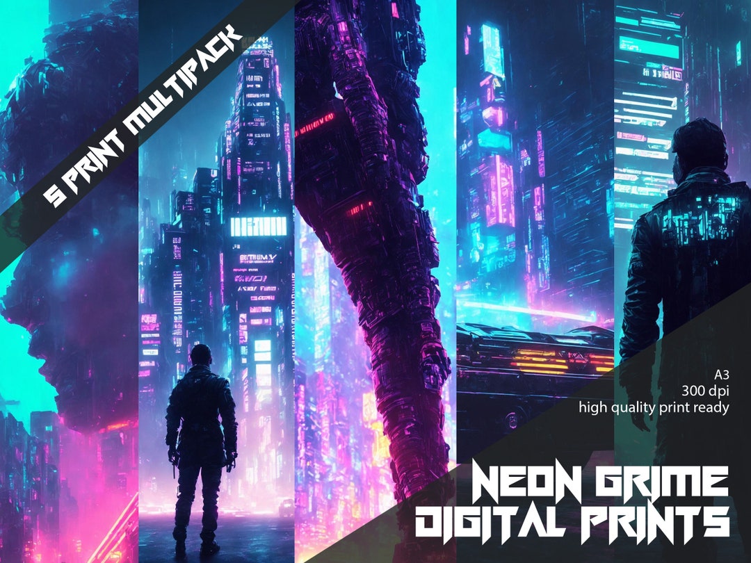 Neon Grime 1 Futuristic City Expressionist Style Digital Print Digital ...