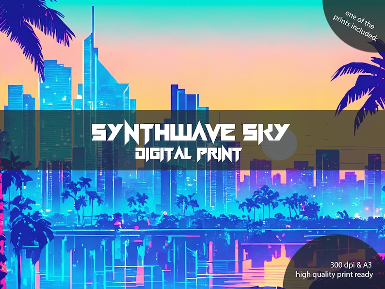 Synthwave Sky 2 Neon 80's Digital Print Digital Downloads Print Pack ...
