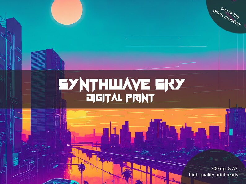Synthwave Sky 1 Neon 80's Digital Print Digital Downloads Print Pack ...