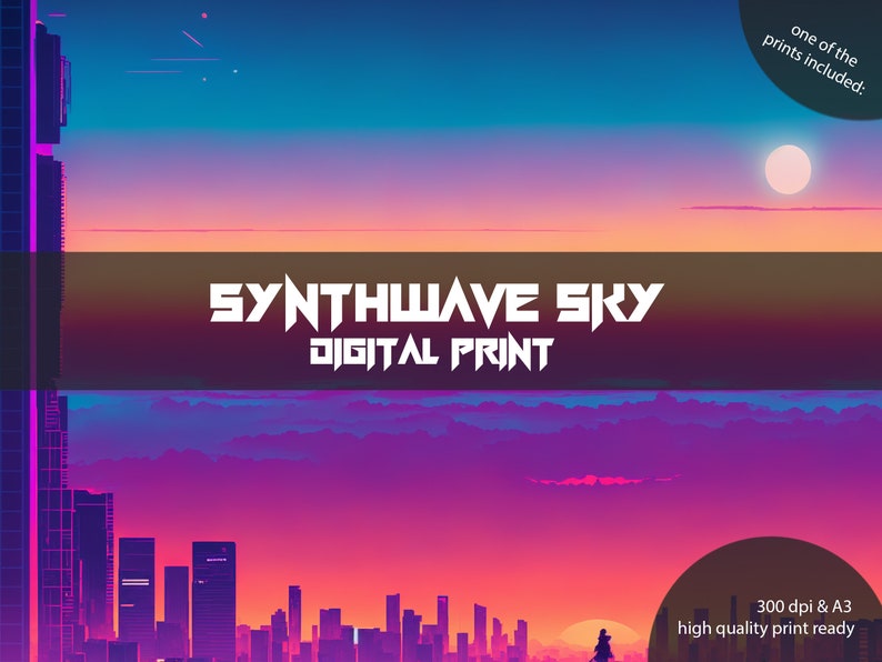 Synthwave Sky 1 Neon 80's Digital Print Digital Downloads Print Pack ...