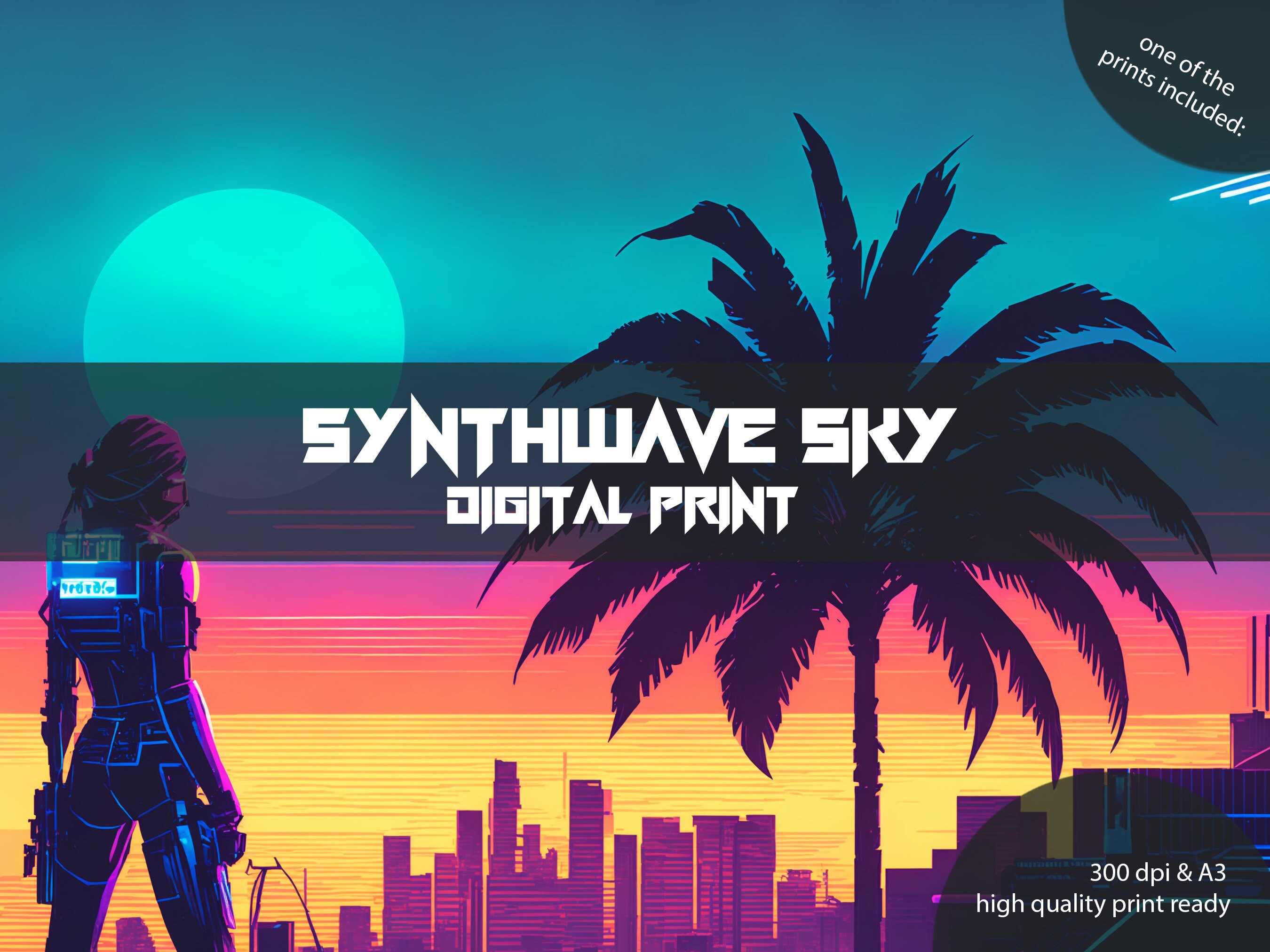 Synthwave Sky 1 Neon 80's Digital Print Digital Downloads Print Pack ...