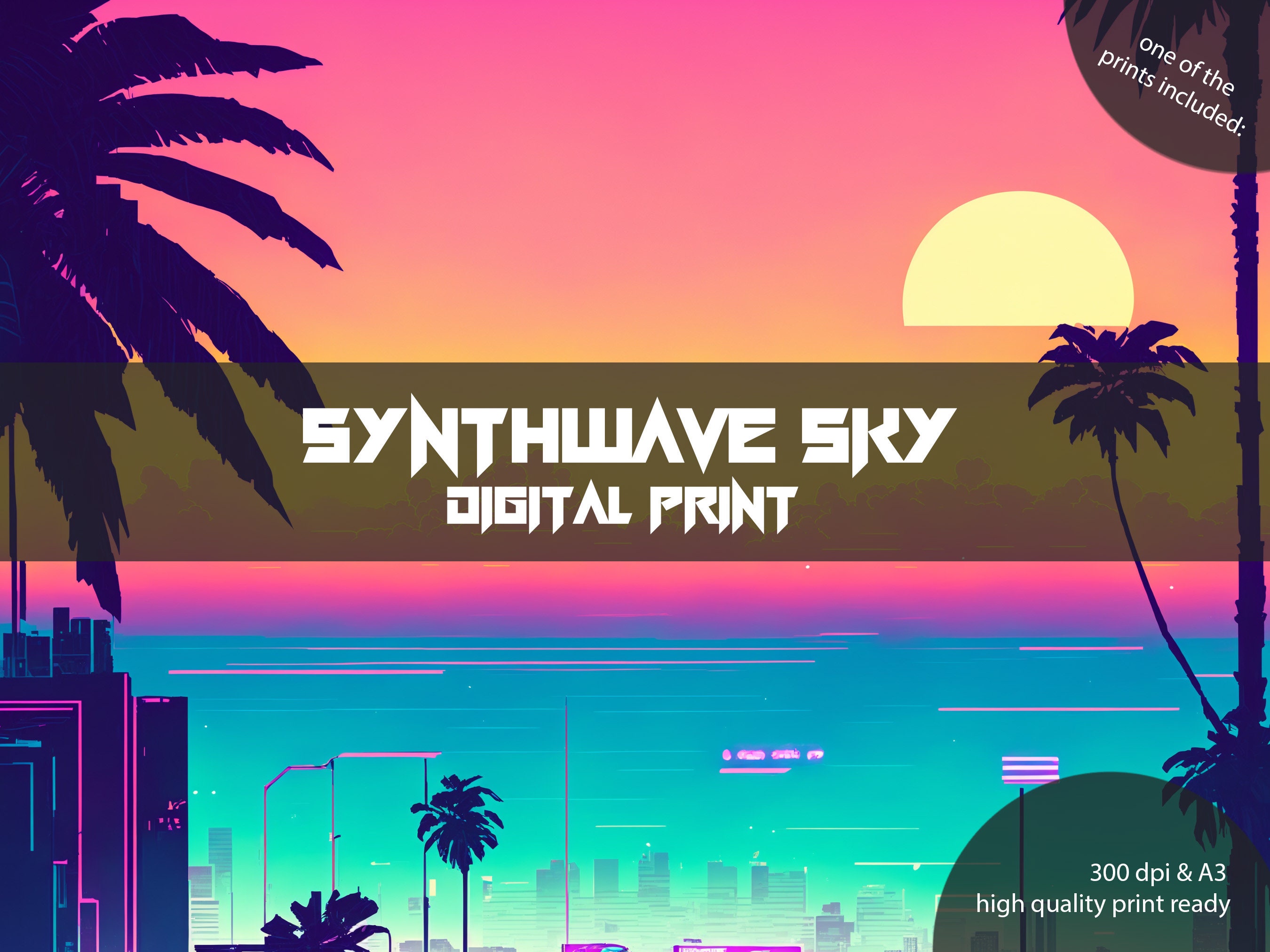 Synthwave Sky 2 Neon 80's Digital Print Digital Downloads Print Pack ...