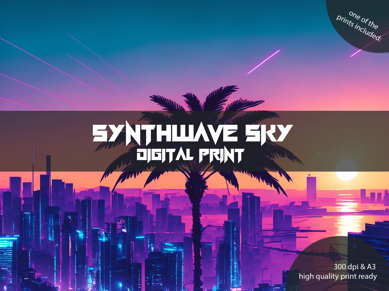 Synthwave Sky 2 Neon 80's Digital Print Digital Downloads Print Pack ...