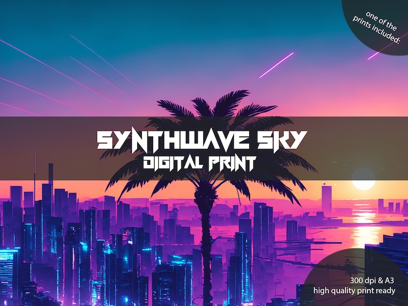 Synthwave Sky 2 Neon 80's Digital Print Digital Downloads Print Pack ...