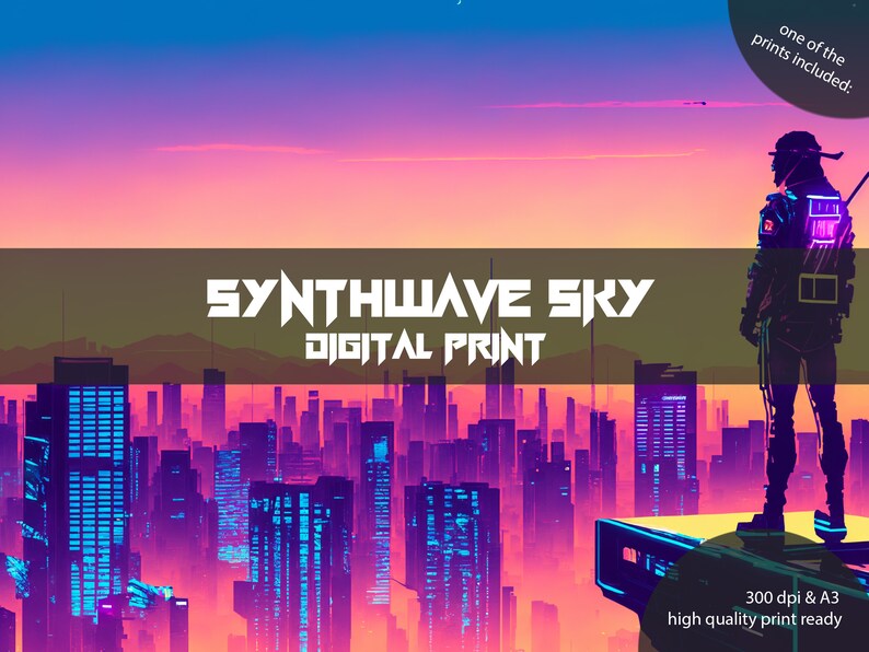 Synthwave Sky 2 Neon 80's Digital Print Digital Downloads Print Pack ...