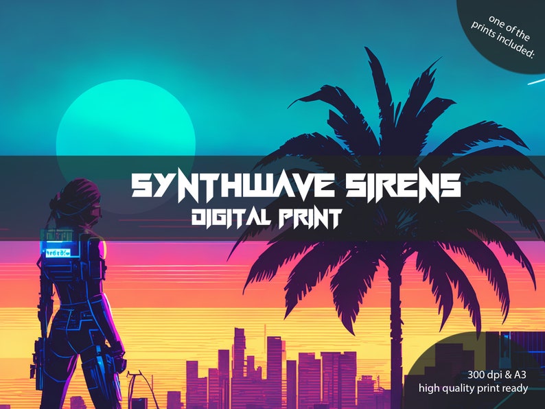 Synthwave Sirens Print Pack Digital Prints Digital Downloads Neon Retro 80's Futuristic City ...