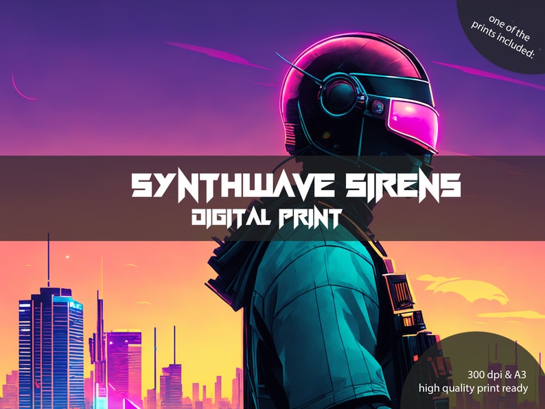 Synthwave Sirens Print Pack Digital Prints Digital Downloads Neon Retro ...