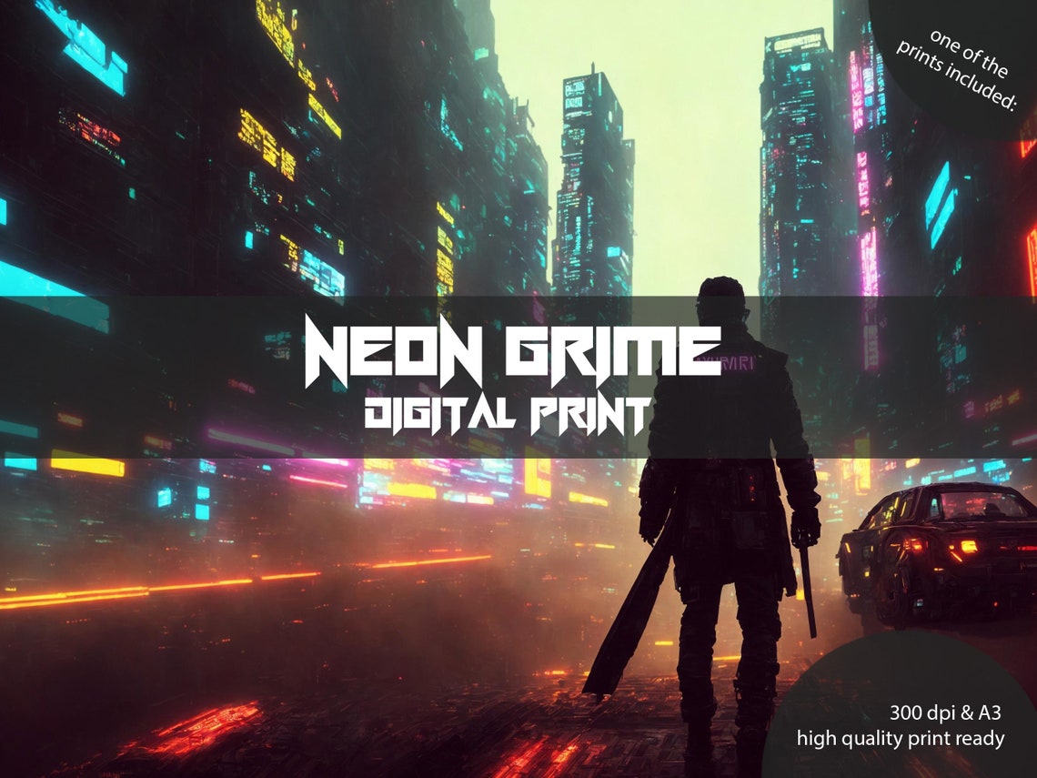 Neon Grime 2 Futuristic City Expressionist Style Digital Print Digital ...