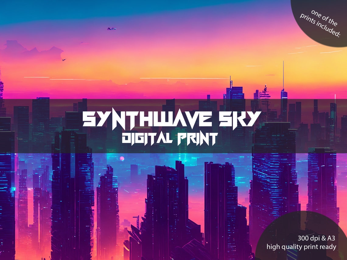 Synthwave Sky 2 Neon 80's Digital Print Digital Downloads Print Pack ...