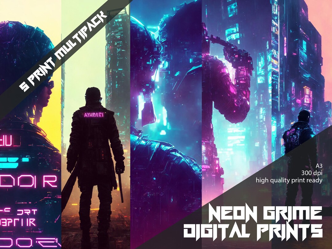 Neon Grime 2 Futuristic City Expressionist Style Digital Print Digital ...