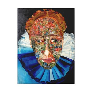 Renaissance Lady, Worldwide Vintage Stamp Collage Canvas Art, Stretched ...
