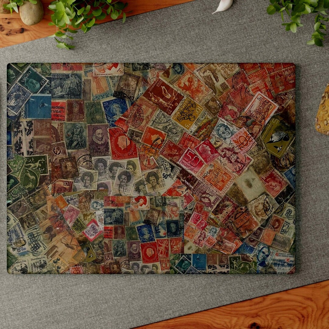 Vintage Stamps Glass Cutting Board Stamp Collector Present, Worldwide ...