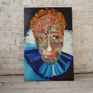 Renaissance Lady, Worldwide Vintage Stamp Collage Canvas Art, Stretched ...