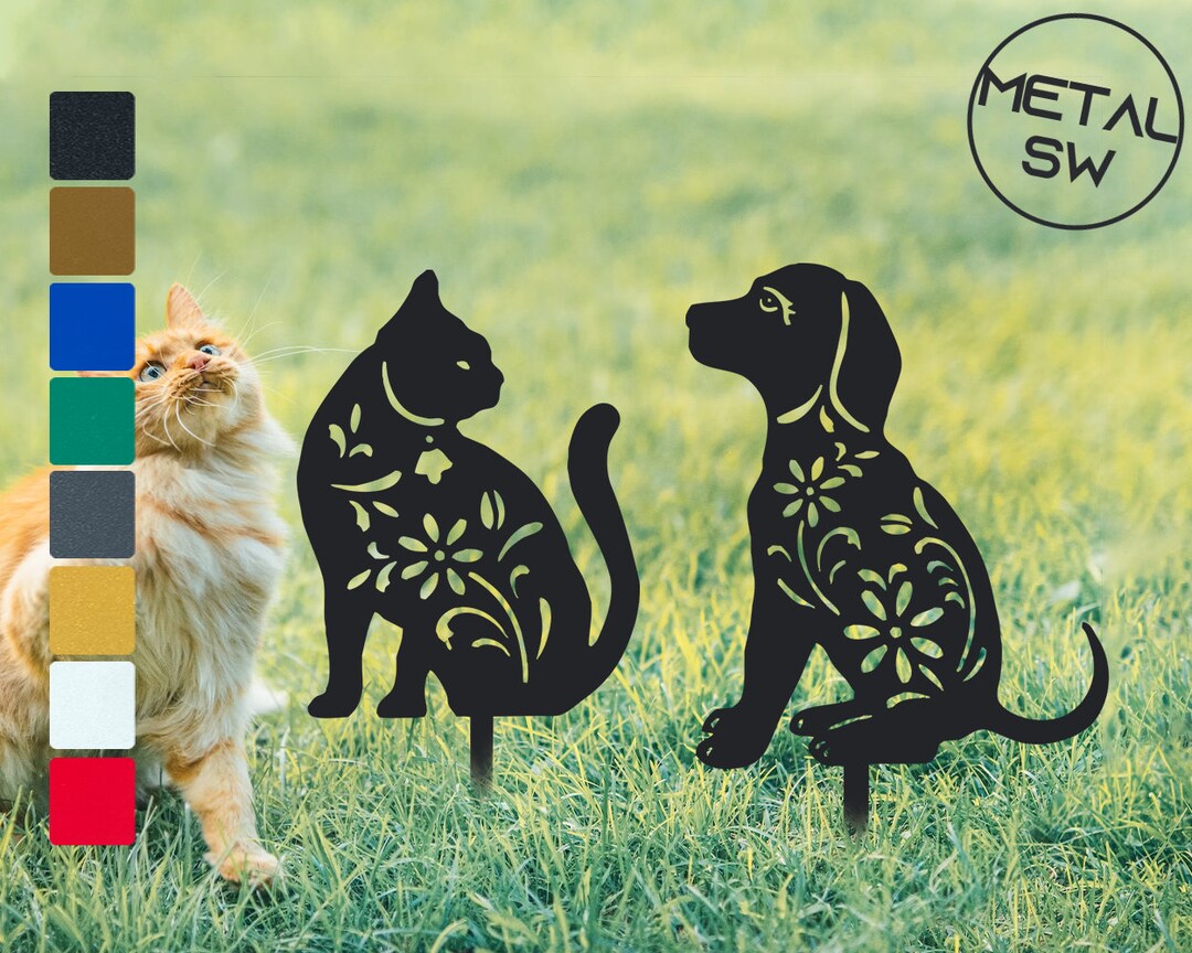 Cat & Dog Metal Stakes With Paisley Pet Silhouette Garden Stakes ...