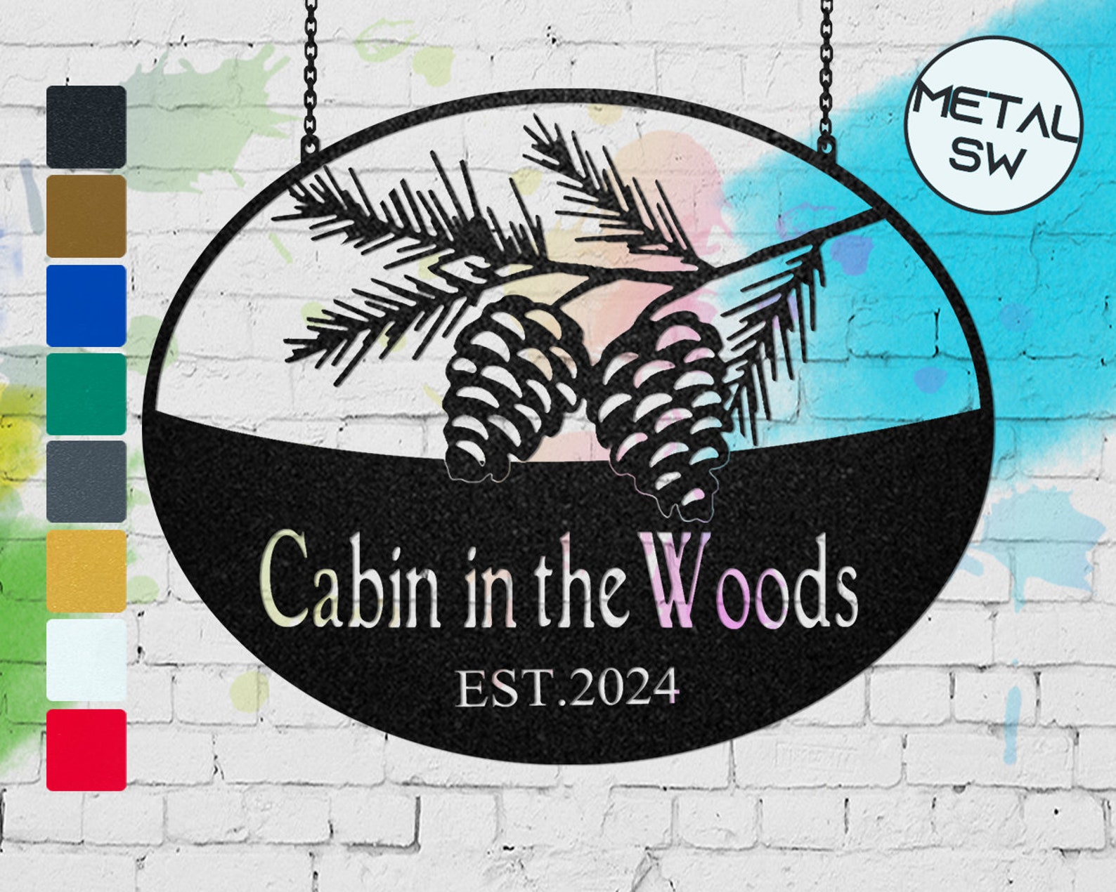 Custom Vacation Cottage Sign Metal Pinecone Hanging Sign Outdoor Garden ...